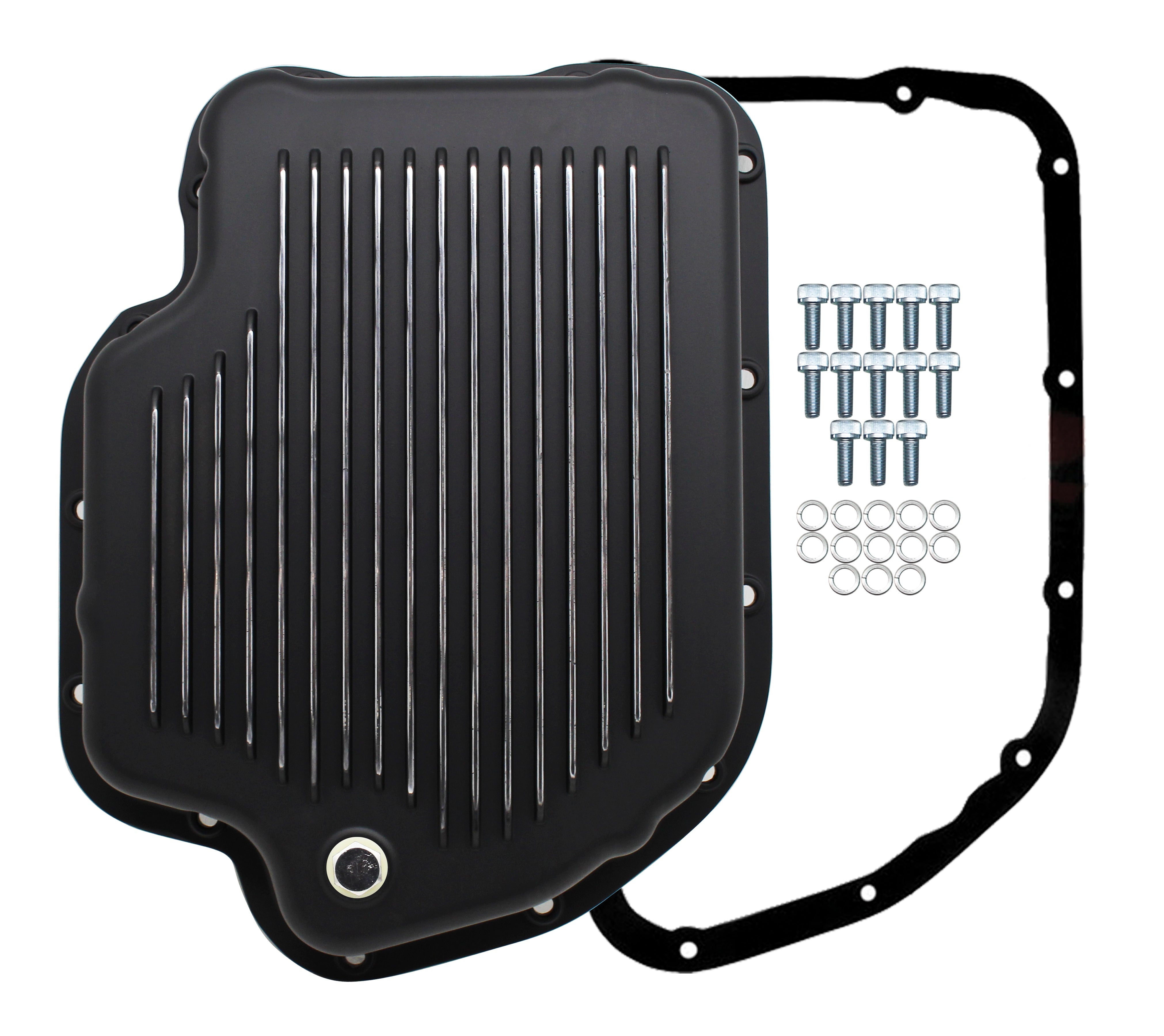 CHEVY/GM TURBO TH-400 ALUMINUM TRANSMISSION PAN KIT DEEP FINNED- BLACK ...
