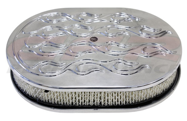 CHEVY/FORD/MOPAR 12" OVAL POLISHED ALUMINUM AIR CLEANER - RAISED FLAME ...